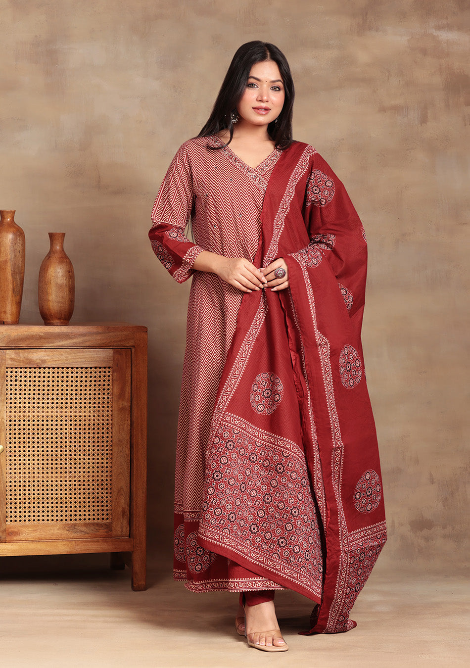 Rust Zig-Zag anarkali suit Set