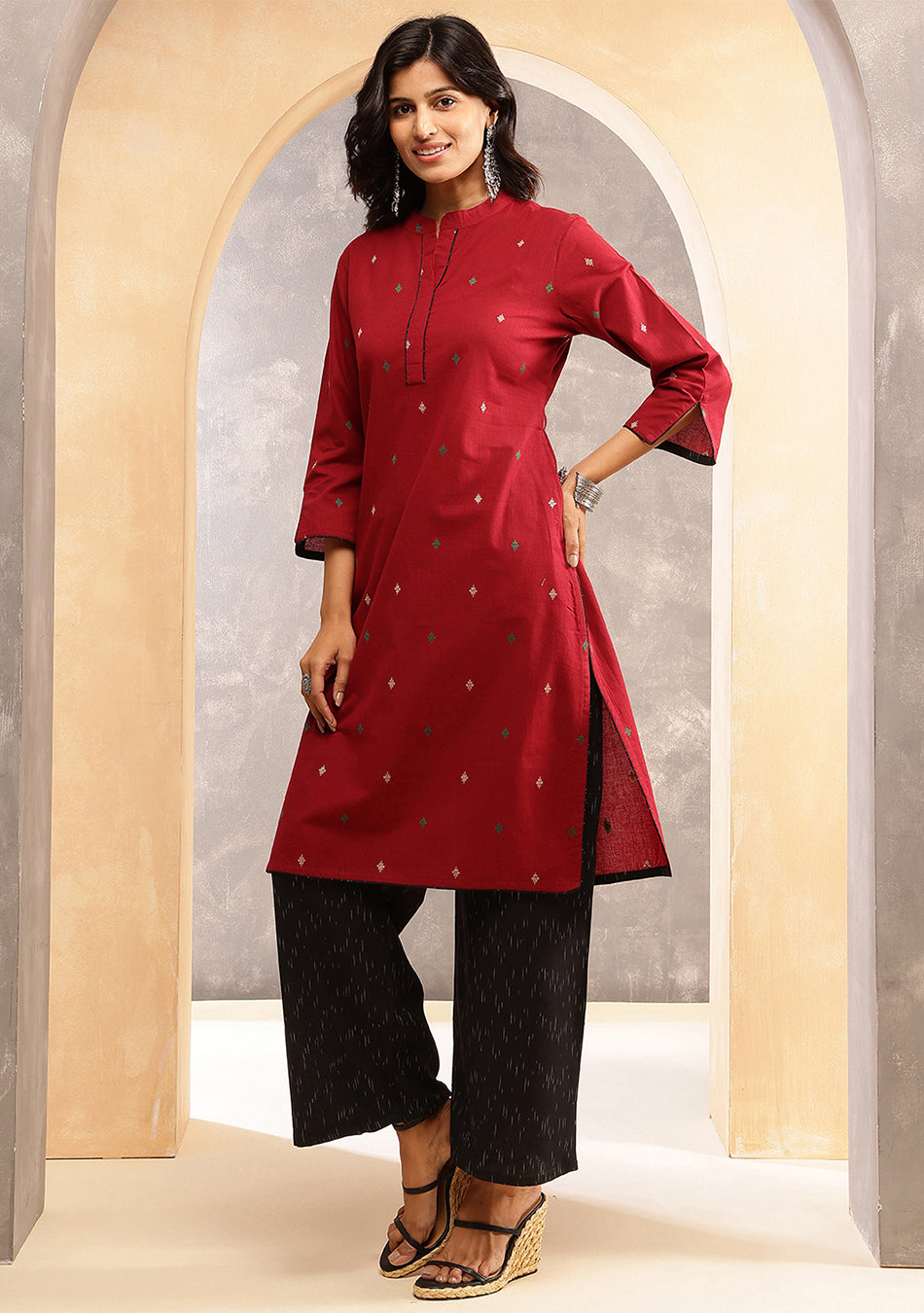 Garnet Grace Ikkat Kurta Set