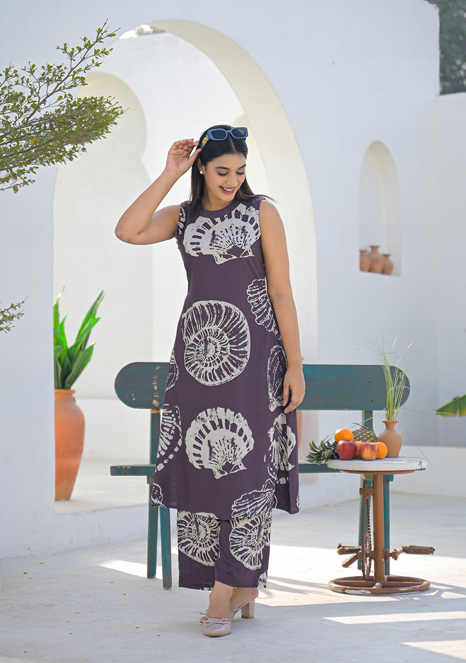 Aravalii Earth Brown Shell Print Co-ord set