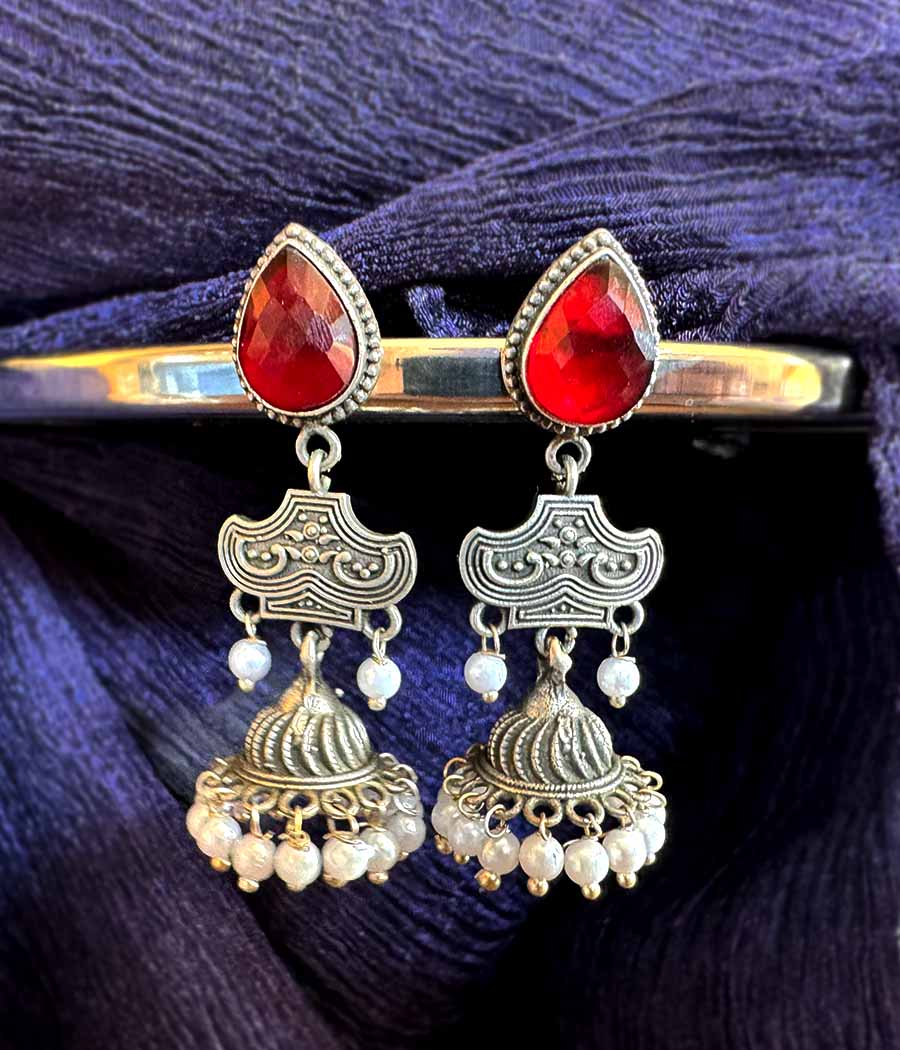 Scarlet Gem Pearl Cascade Danglers – Aravalii