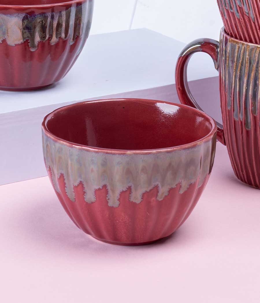 Red Ceramic Bowls & Ceramic Coffee Mugs Set | Safe Home Delivery