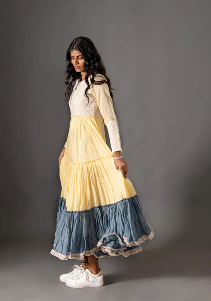 Yellow & Grey Malmal Dress | Buy Women Clothing