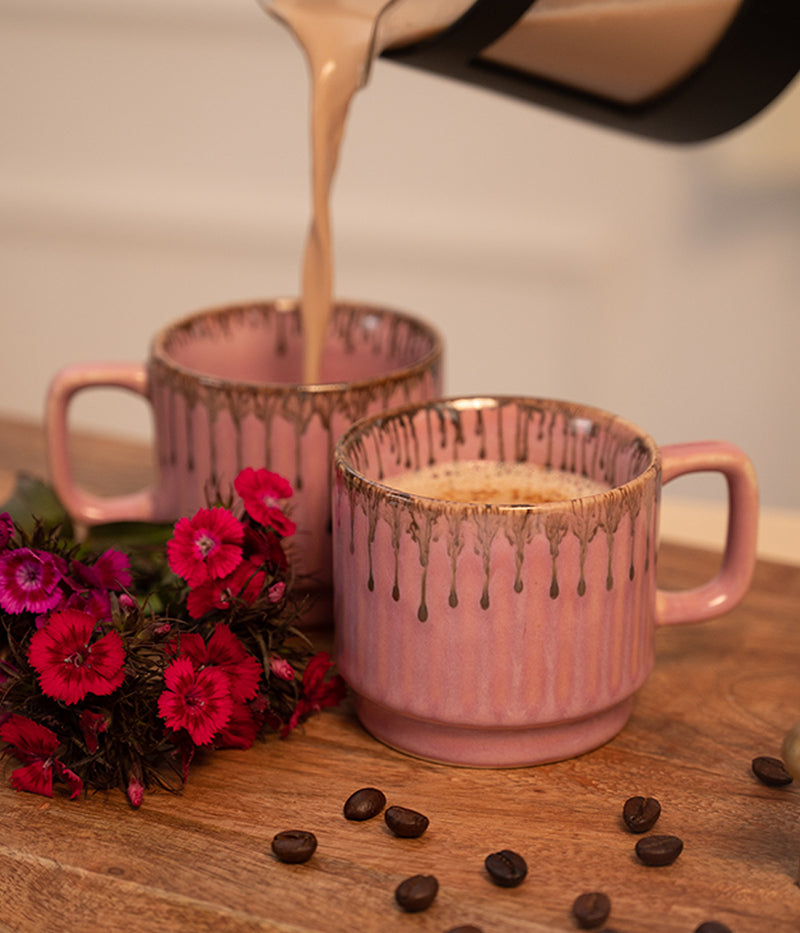 Rosy Finch Pink Ceramic Coffee Mugs Set | Safe Home Delivery