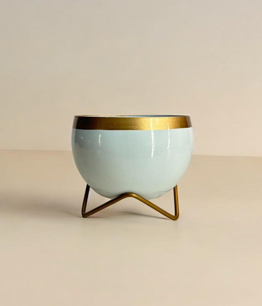 White Gold Metal Planter With Stand