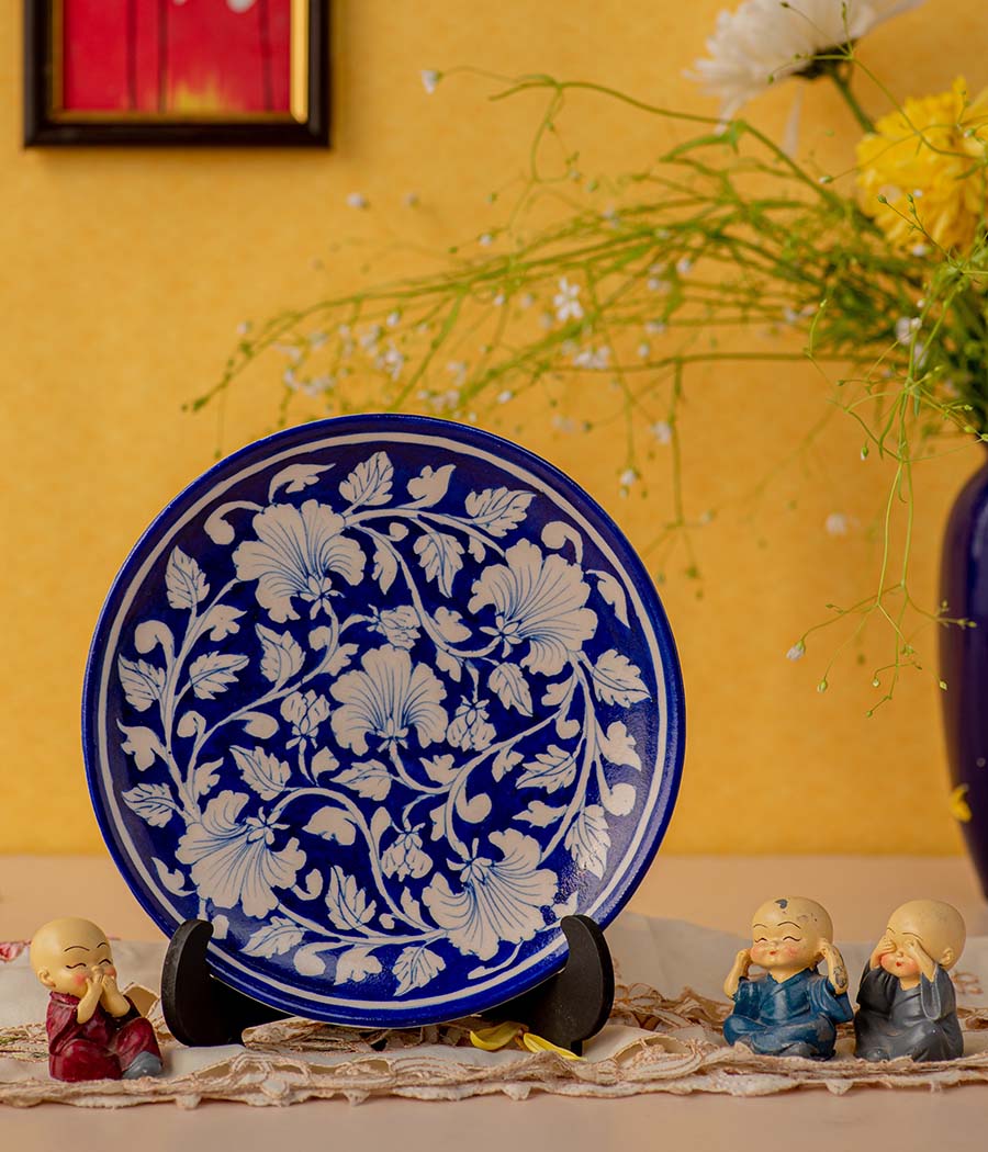 Flower Pattern Blue Decorative Ceramic Serving Plate – Aravalii